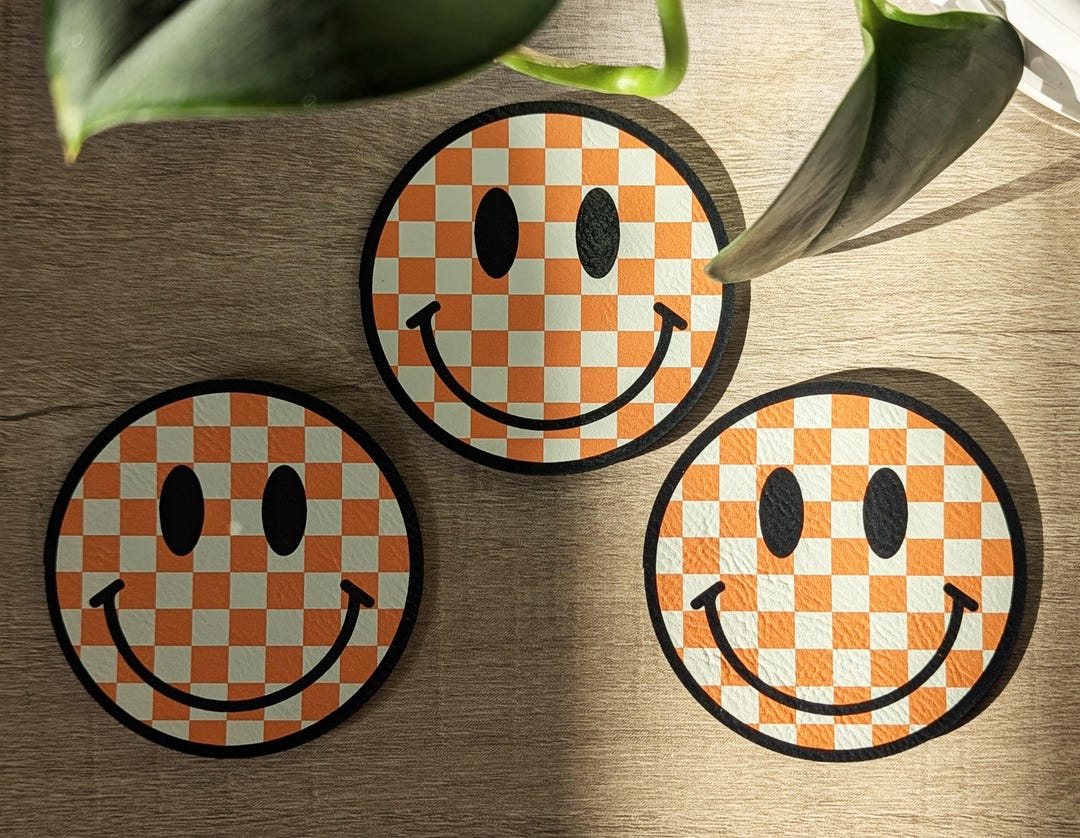 Tennessee Orange Checkered Smiley Face Leather Hat Patch, Hat Patch ...
