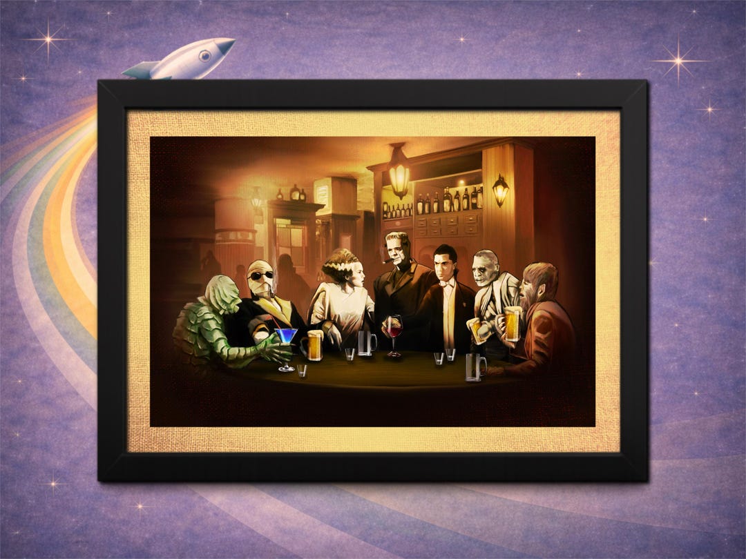 Framed Monster Happy Hour Horror Print: Classic Sci-fi Collectible - Etsy