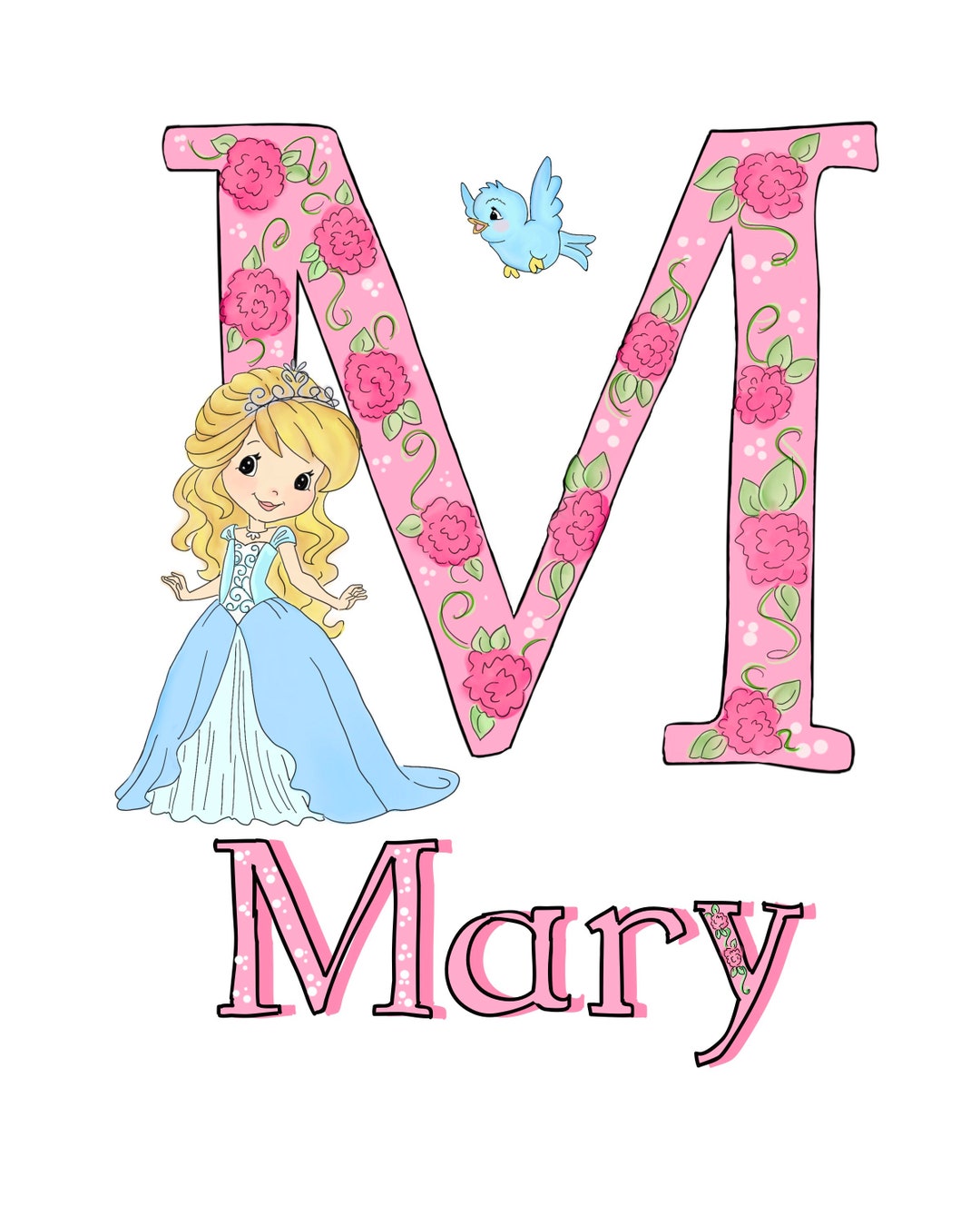 Personalized Princess Nursery Art: Floral Letter Print - Etsy