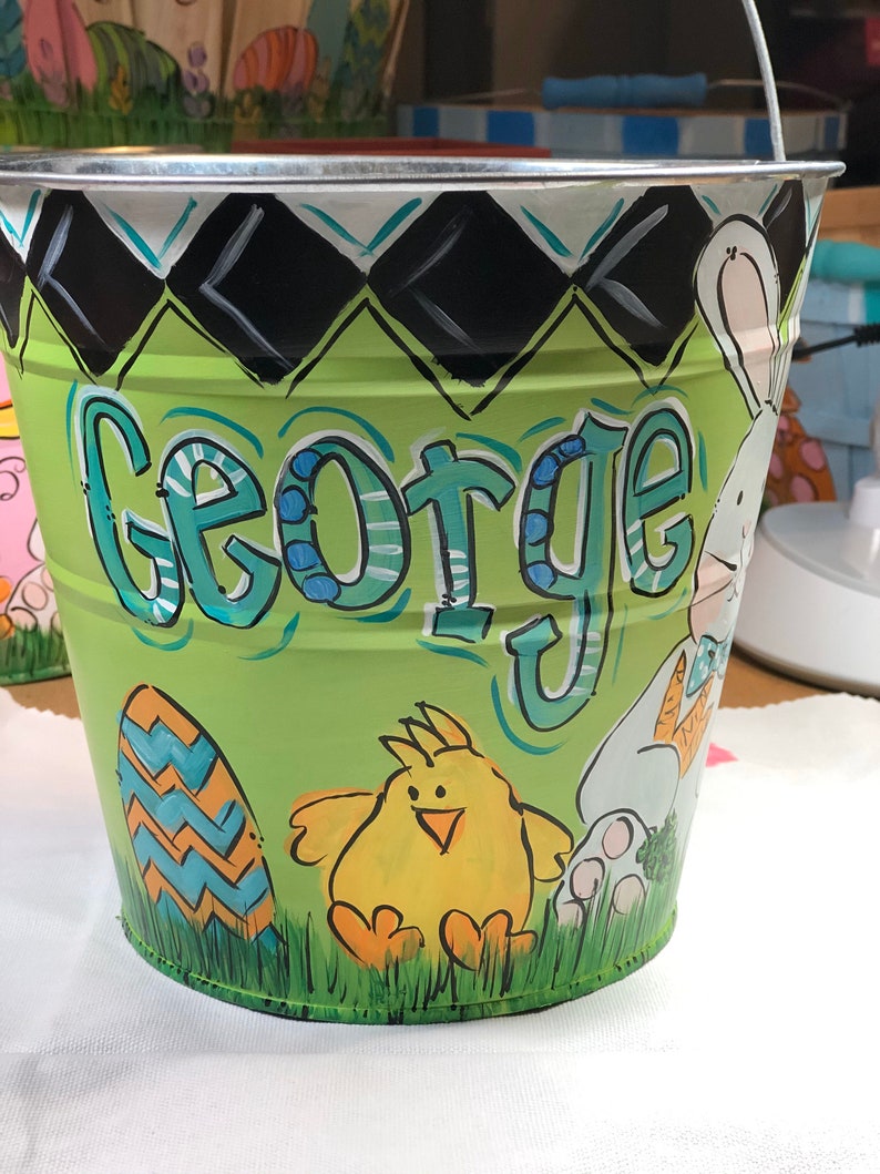 Personalized Painted Easter Bucket: Metal Easter Basket - Etsy