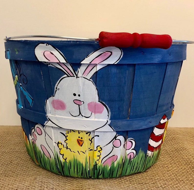 Hand Painted Easter Basket | Personalized Kids Egg Hunt Bucket - Etsy
