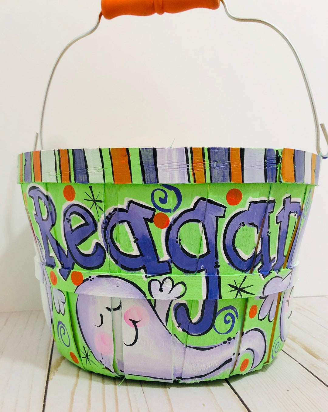 Personalized Halloween Candy Basket: Hand Painted Trick or Treat Pail ...