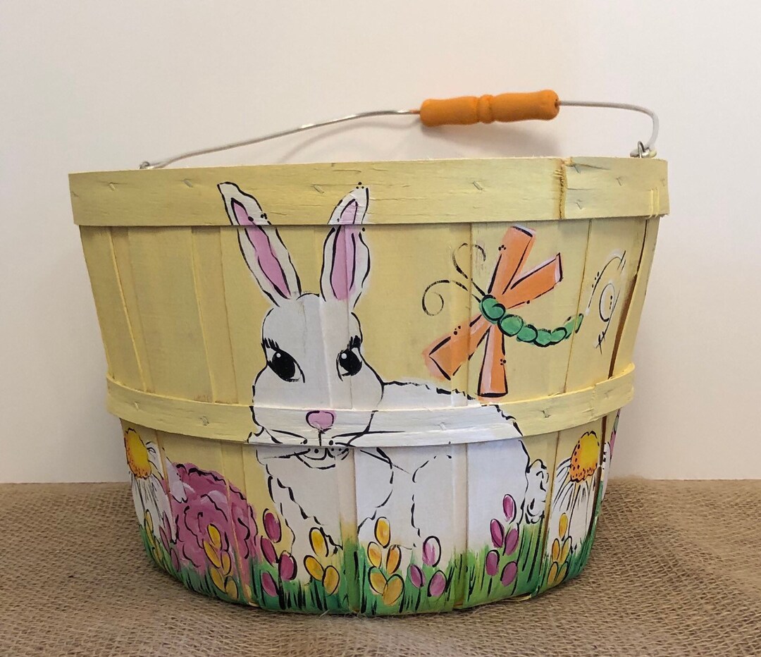 Hand Painted Easter Basket: Personalized Bunny Design - Etsy