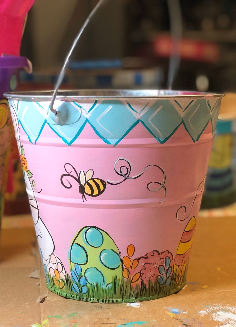 Personalized Easter basket painted Easter Bucket painted | Etsy