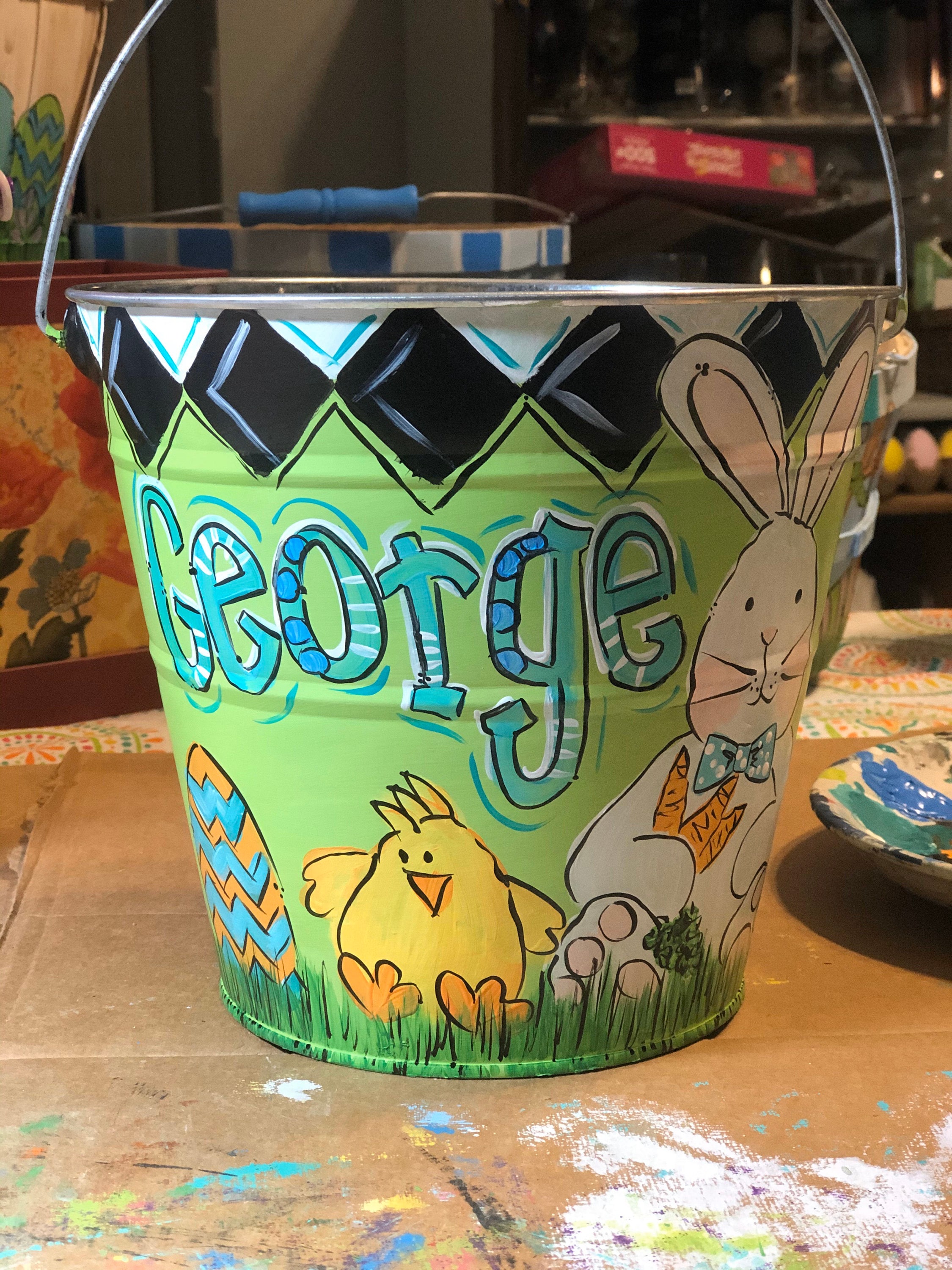 Easter Pail The George with Bunny in bow tie with chicks and eggs (RMP ...
