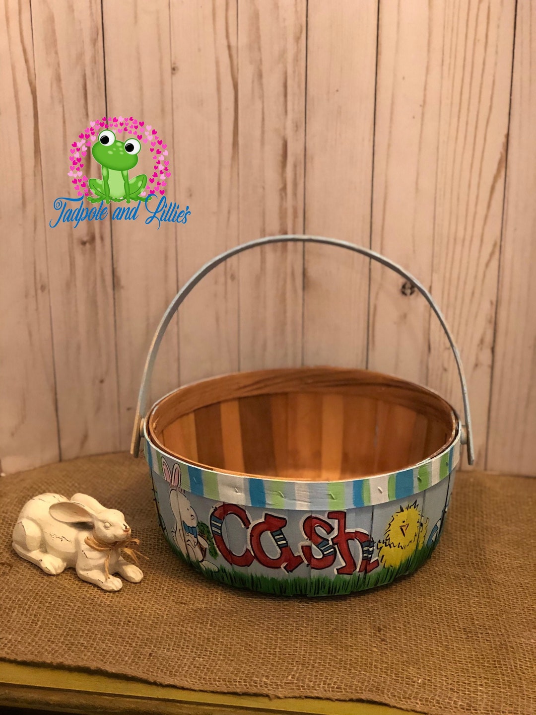 Hand Painted Easter Basket: Personalized Round Wooden Basket - Etsy