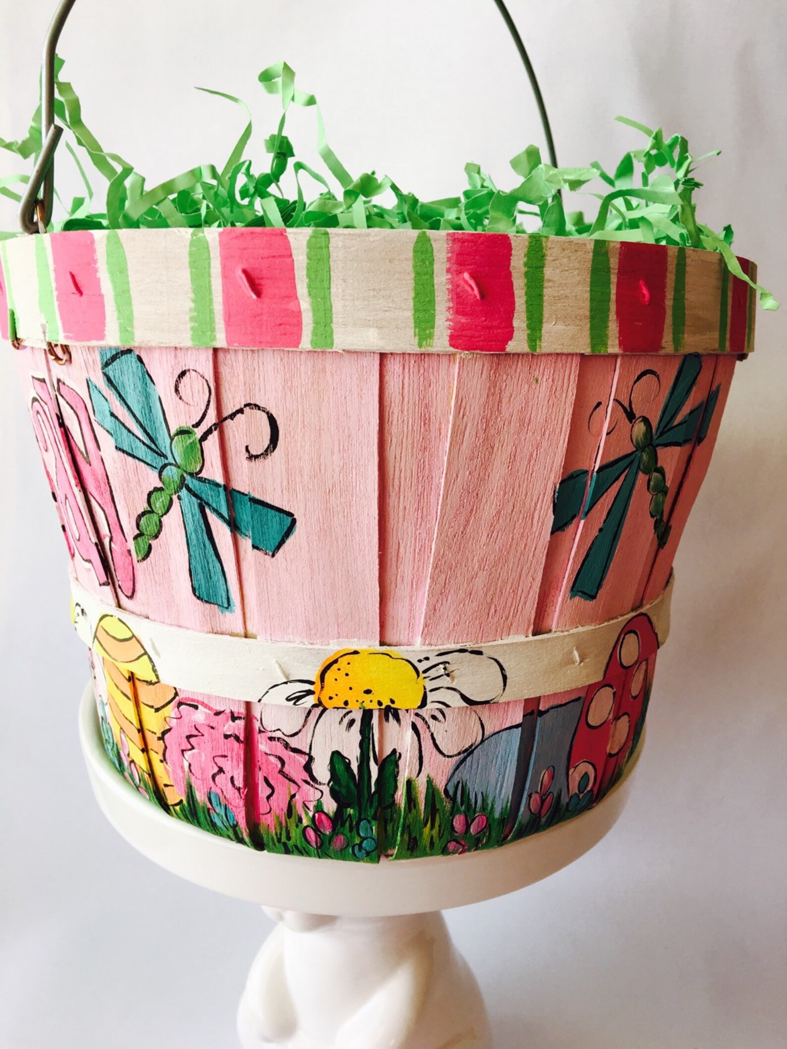 Personalized Hand Painted Easter Basket: Girl Bunny Design - Etsy
