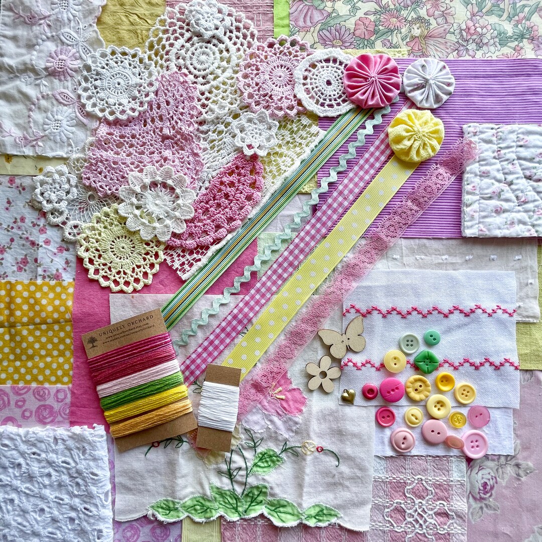 Large Pink and Yellow Slow Stitch Pack. Perfect for Junk Journaling ...