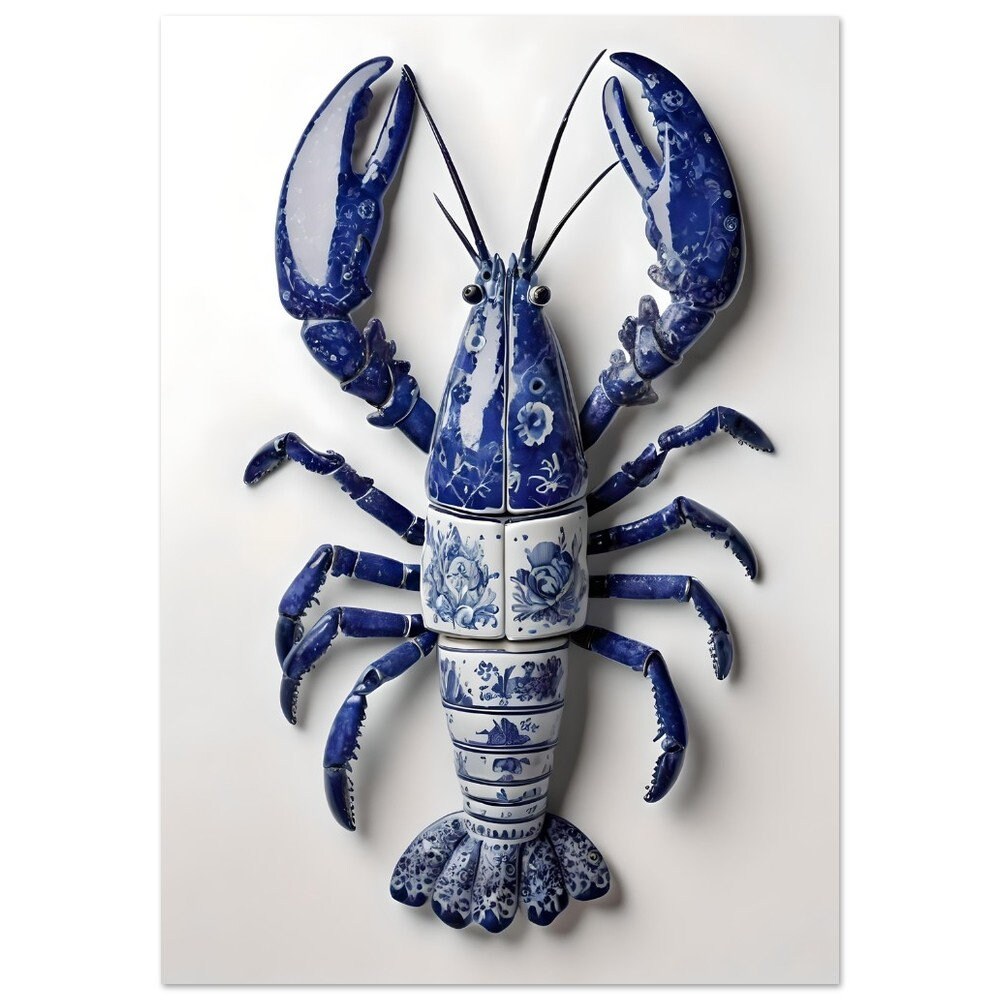 Delft Blue Lobster Poster, Lobster Wall Art, Lobster Art, Kitchen Wall ...