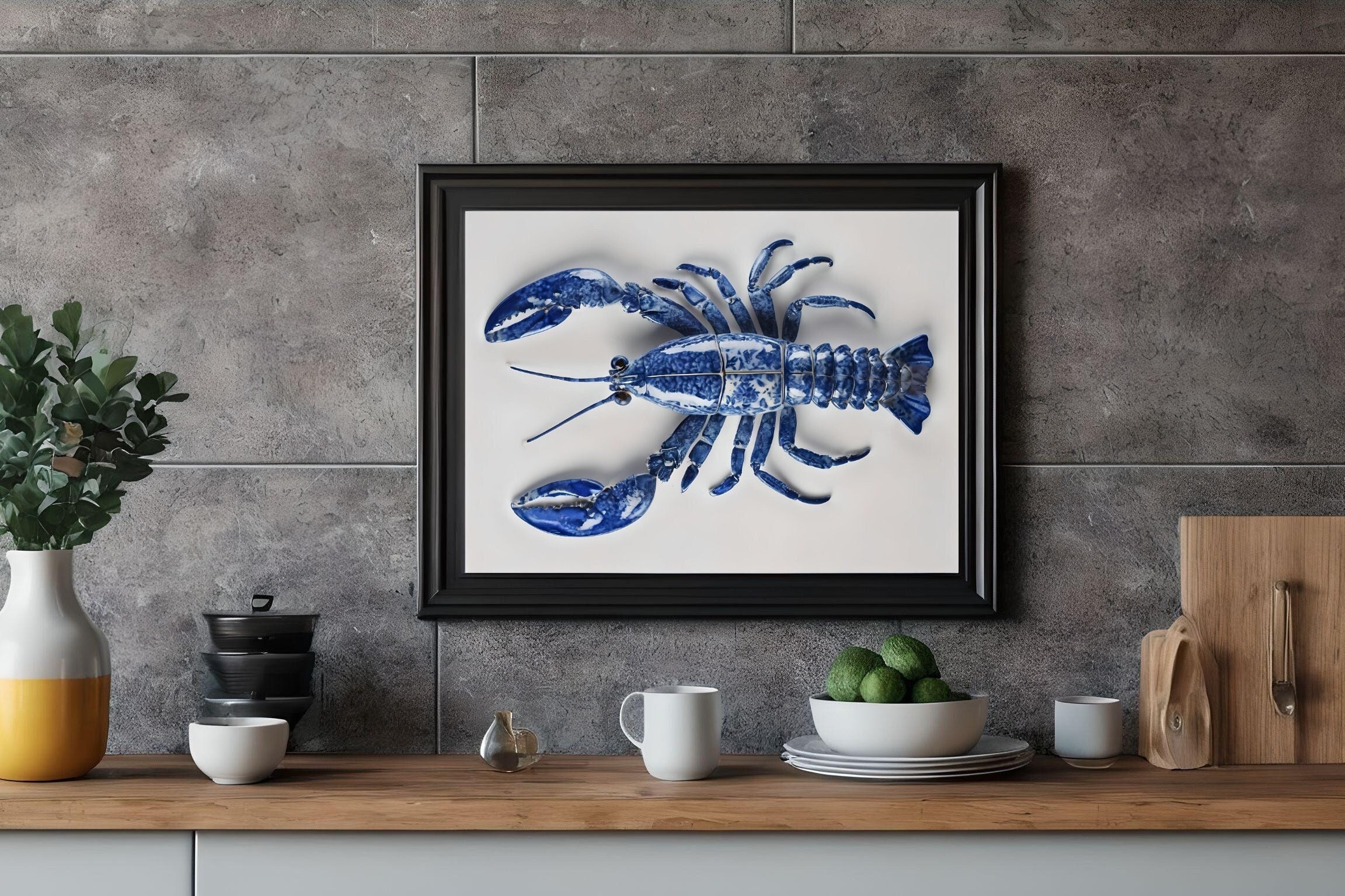 Delft Blue Lobster Poster, Lobster Wall Art, Lake House Art, Lobster ...
