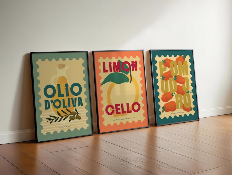 Italian Food & Drink Prints: Vintage-style Kitchen Wall Art (set of 3 ...