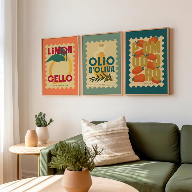 Italian Food & Drink Prints: Vintage-style Kitchen Wall Art (set of 3 ...