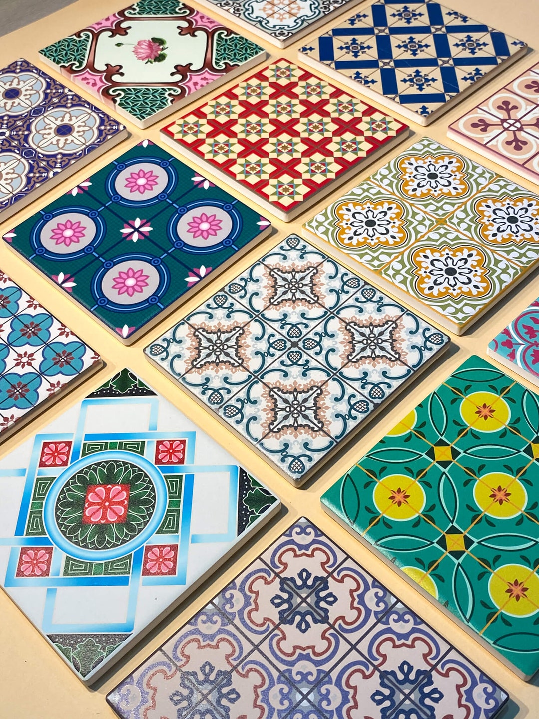 Peranakan Tiles Ceramic Coasters Set | Set of 4 Drink Coasters ...