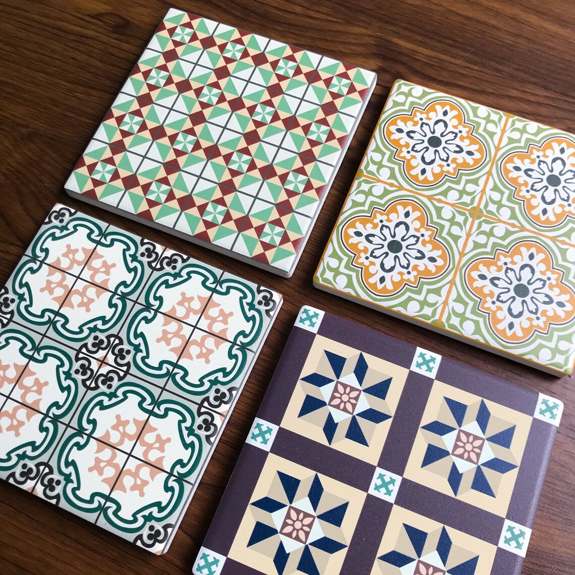 Peranakan Tiles Ceramic Coasters Set Set of 4 Drink Coasters - Etsy