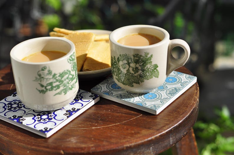 Peranakan Tiles Ceramic Coasters Set | Set of 4 Drink Coasters ...