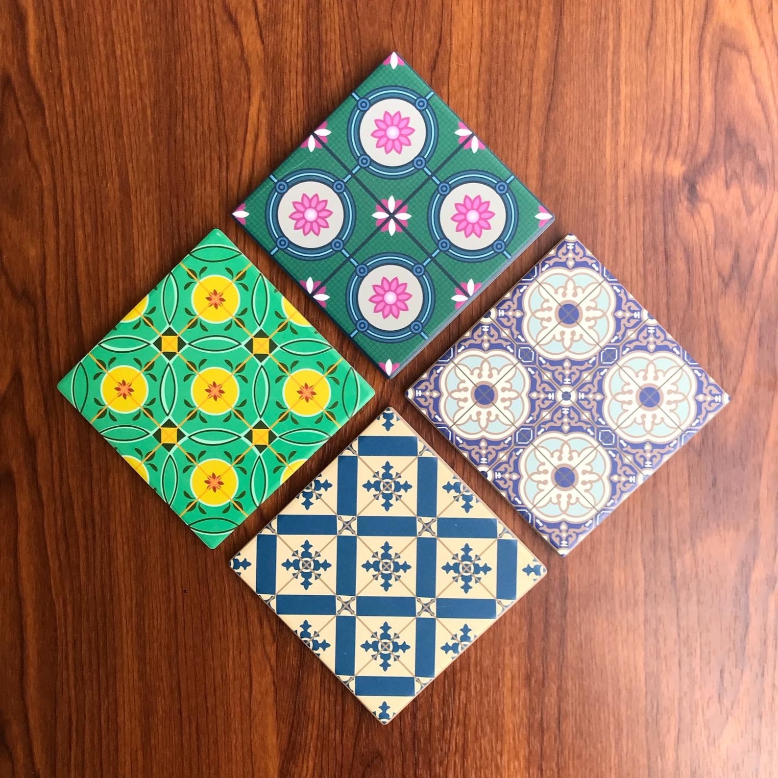 Peranakan Tiles Ceramic Coasters Set Set of 4 Drink Coasters - Etsy