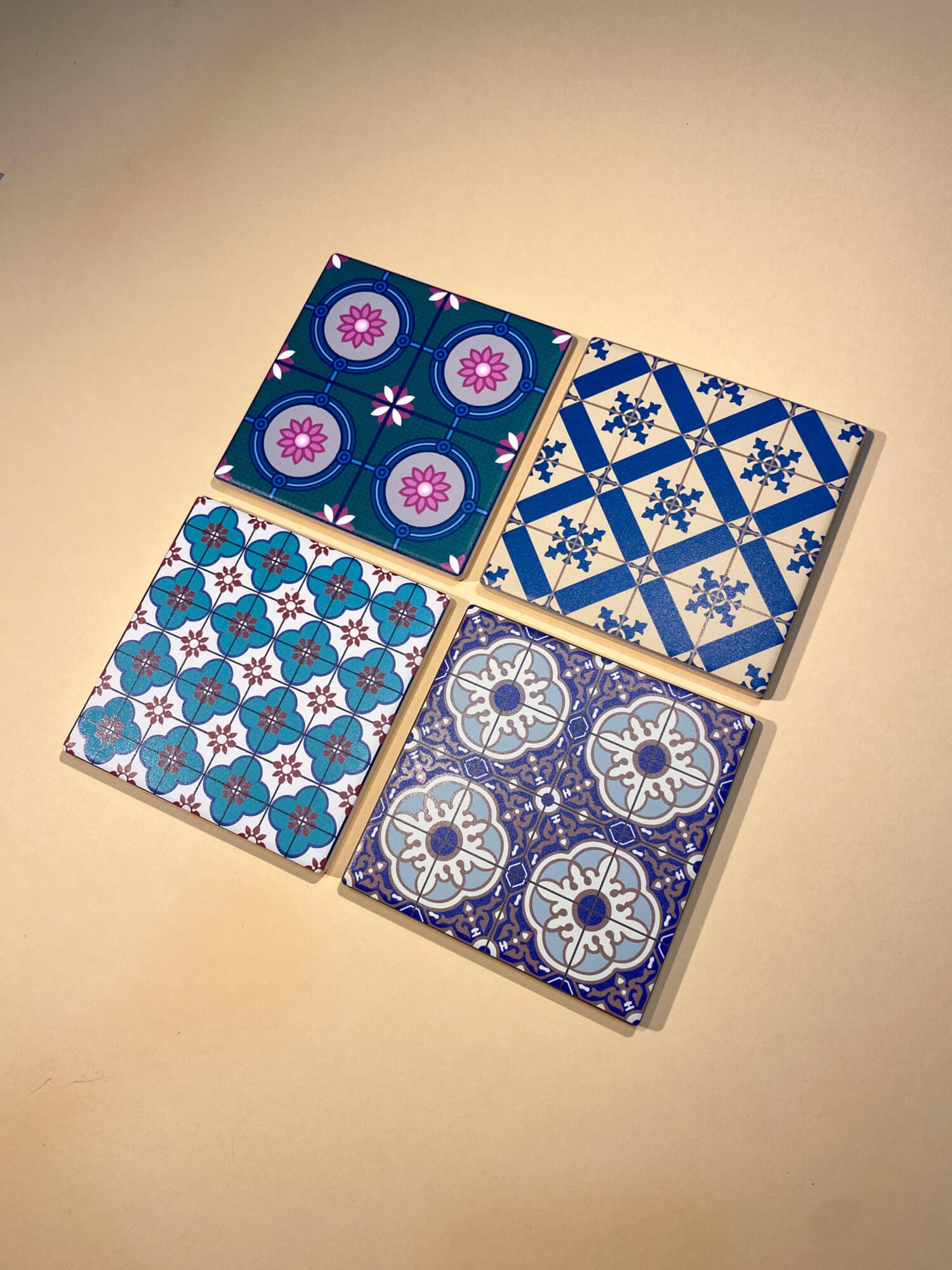 Peranakan Tiles Ceramic Coasters Set | Set of 4 Drink Coasters ...