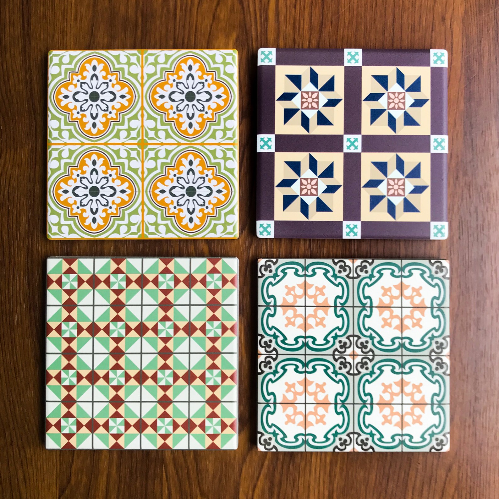 Peranakan Tiles Ceramic Coasters Set Set of 4 Drink Coasters - Etsy