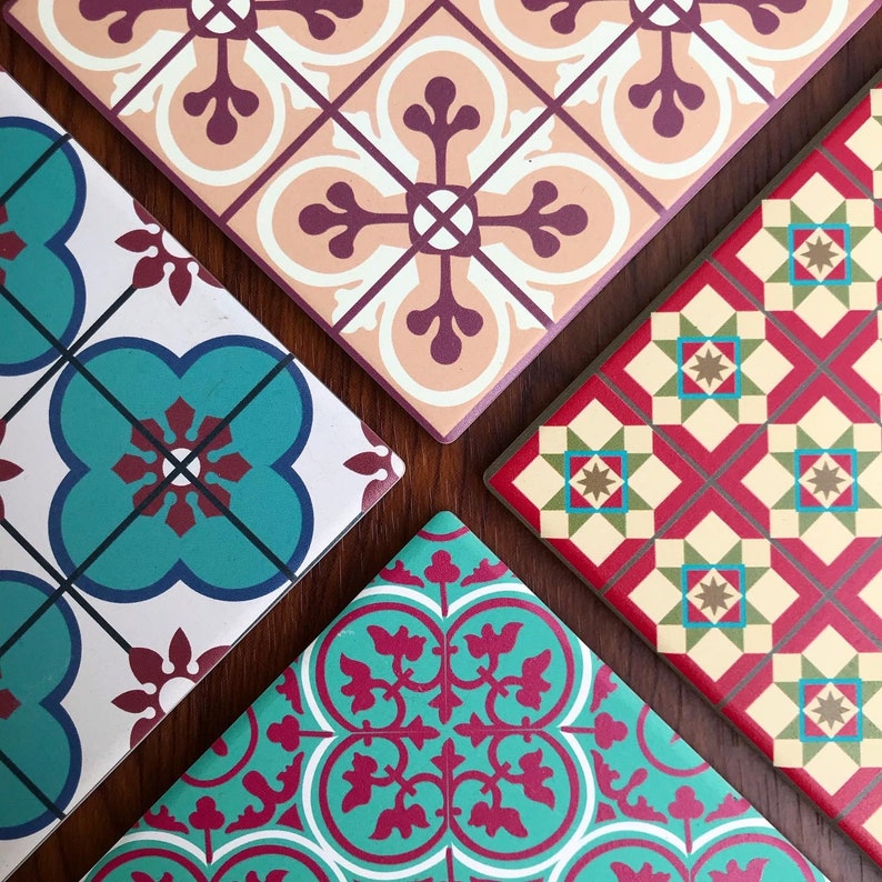 Peranakan Tiles Ceramic Coasters Set Set of 4 Drink Coasters - Etsy