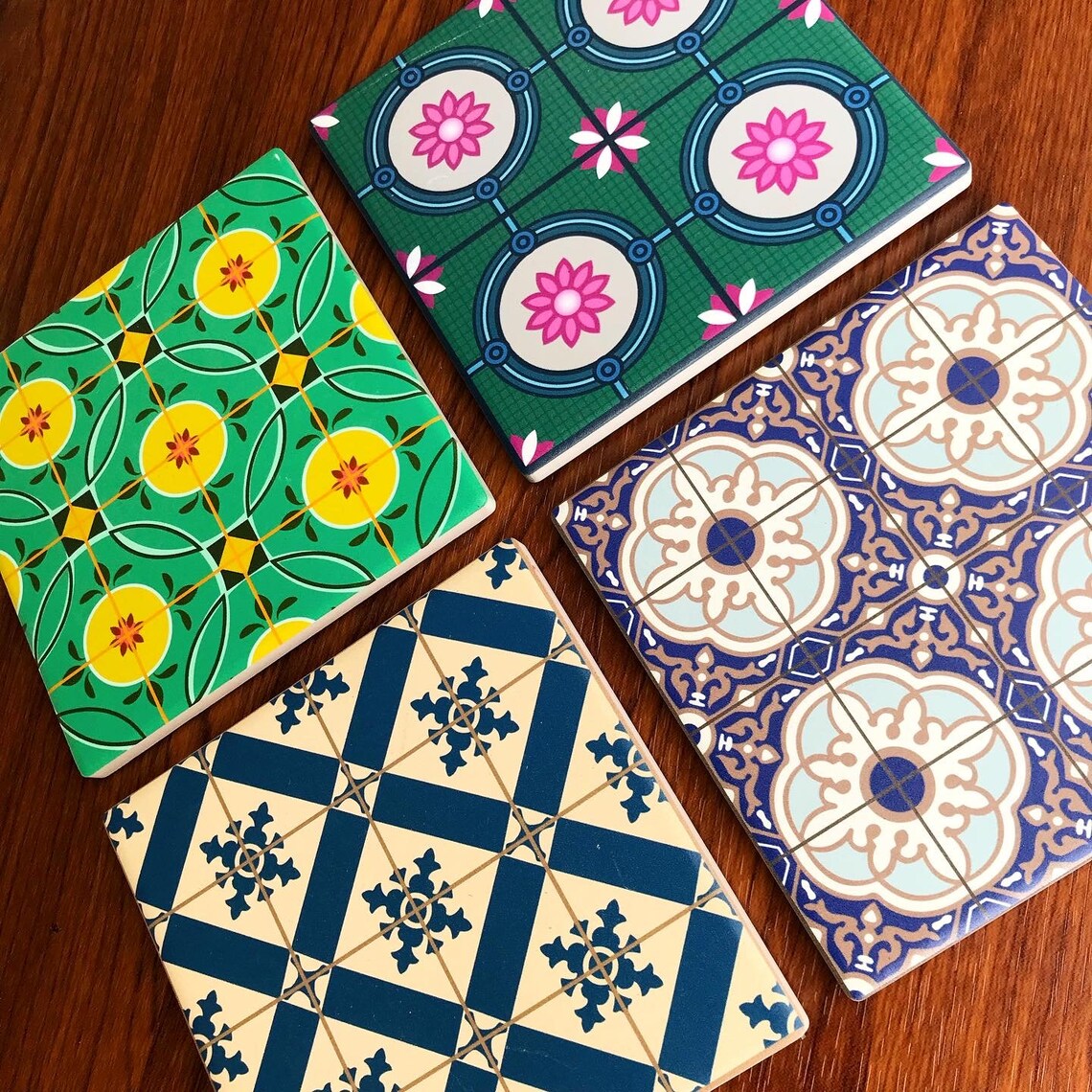 Peranakan Tiles Ceramic Coasters Set Set of 4 Drink Coasters - Etsy