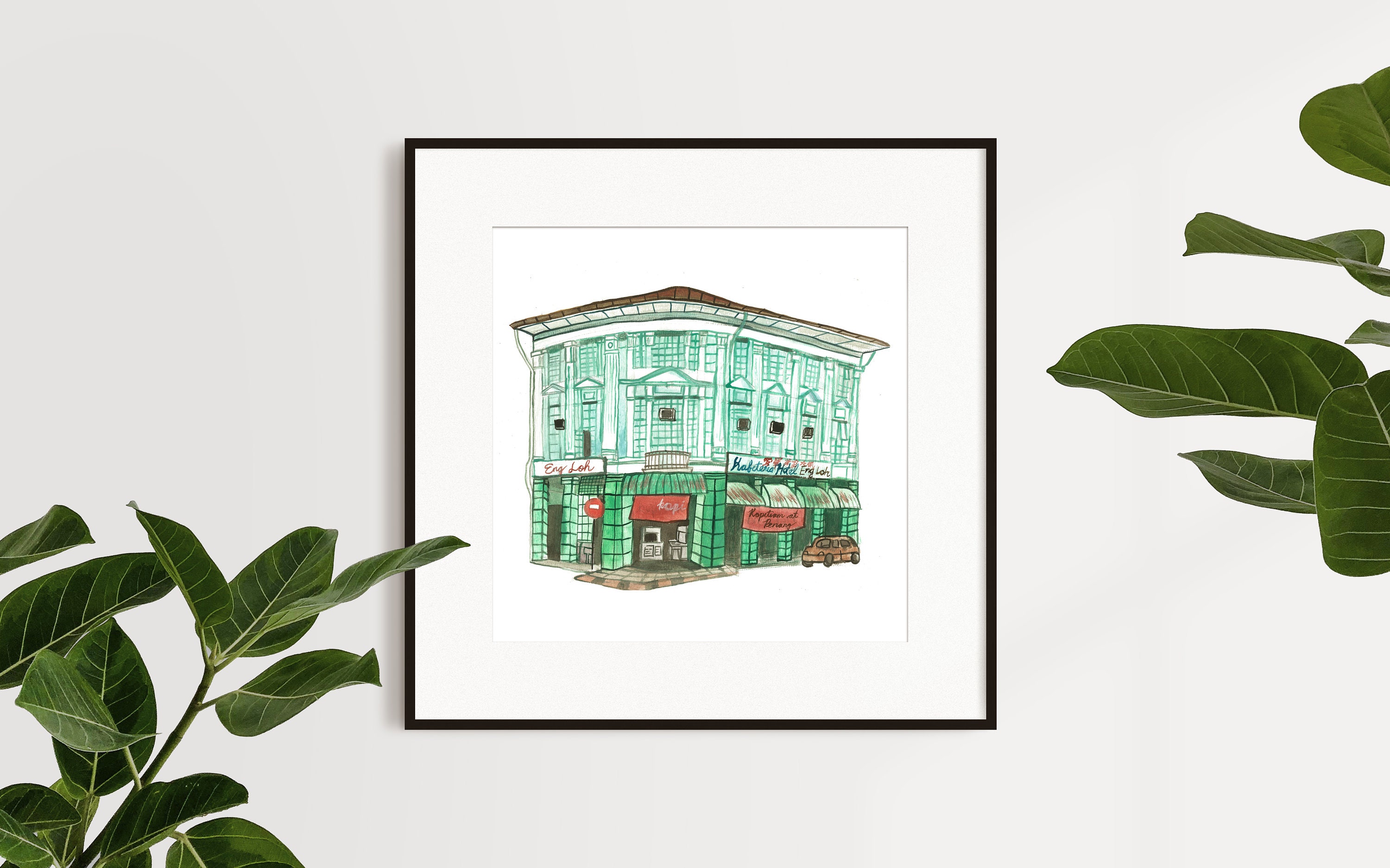Eng Loh Kopitiam Penang Malaysian Shophouse, Illustration Print Wall ...