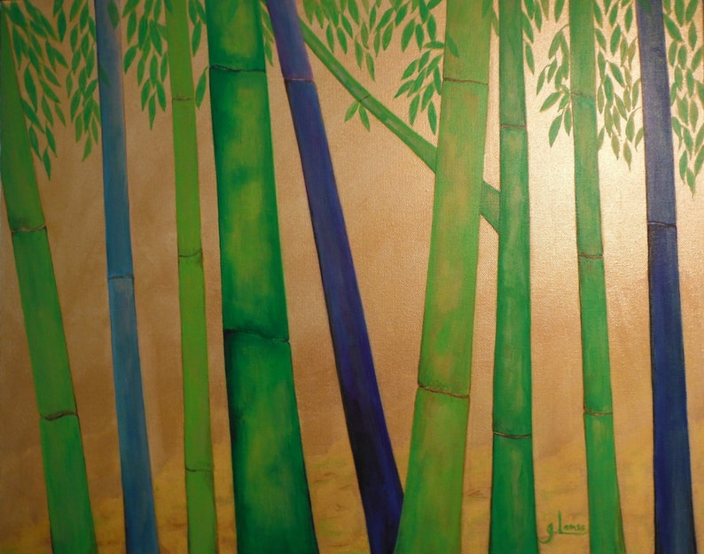 Baby Bamboo Forest//abstract Acrylic Painting//stretched Canvas ...