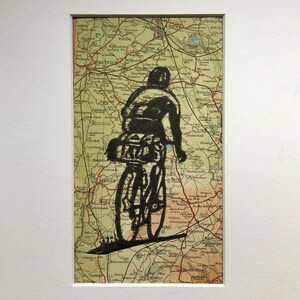 Cyclist Linocut Prints on Vintage Bartholomew’s Maps, Cheshire ...