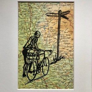 Cyclist Linocut Prints on Vintage Bartholomew’s Maps, Cheshire ...