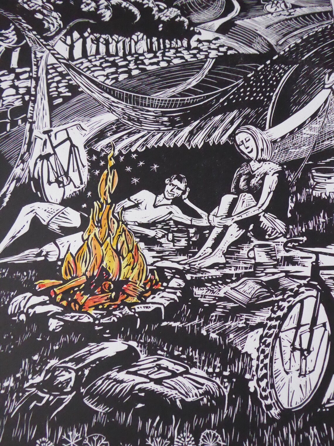 Original Linocut Print. Edition of 50. 'campfire' - Etsy