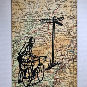 Cyclist Linocut Prints on Vintage Bartholomew’s Maps, Cheshire ...