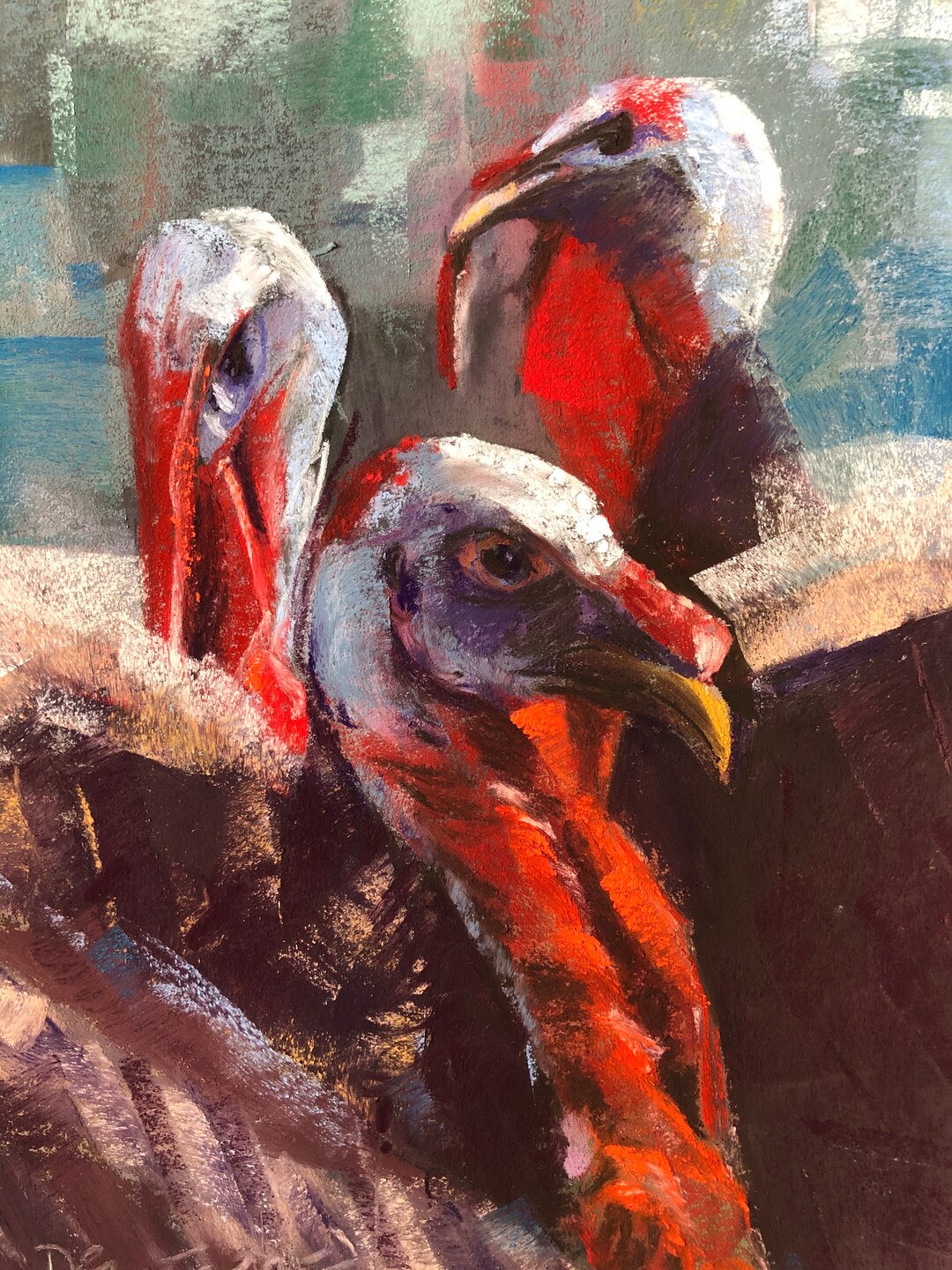 Original Pastel Painting. Three Turkeys. - Etsy