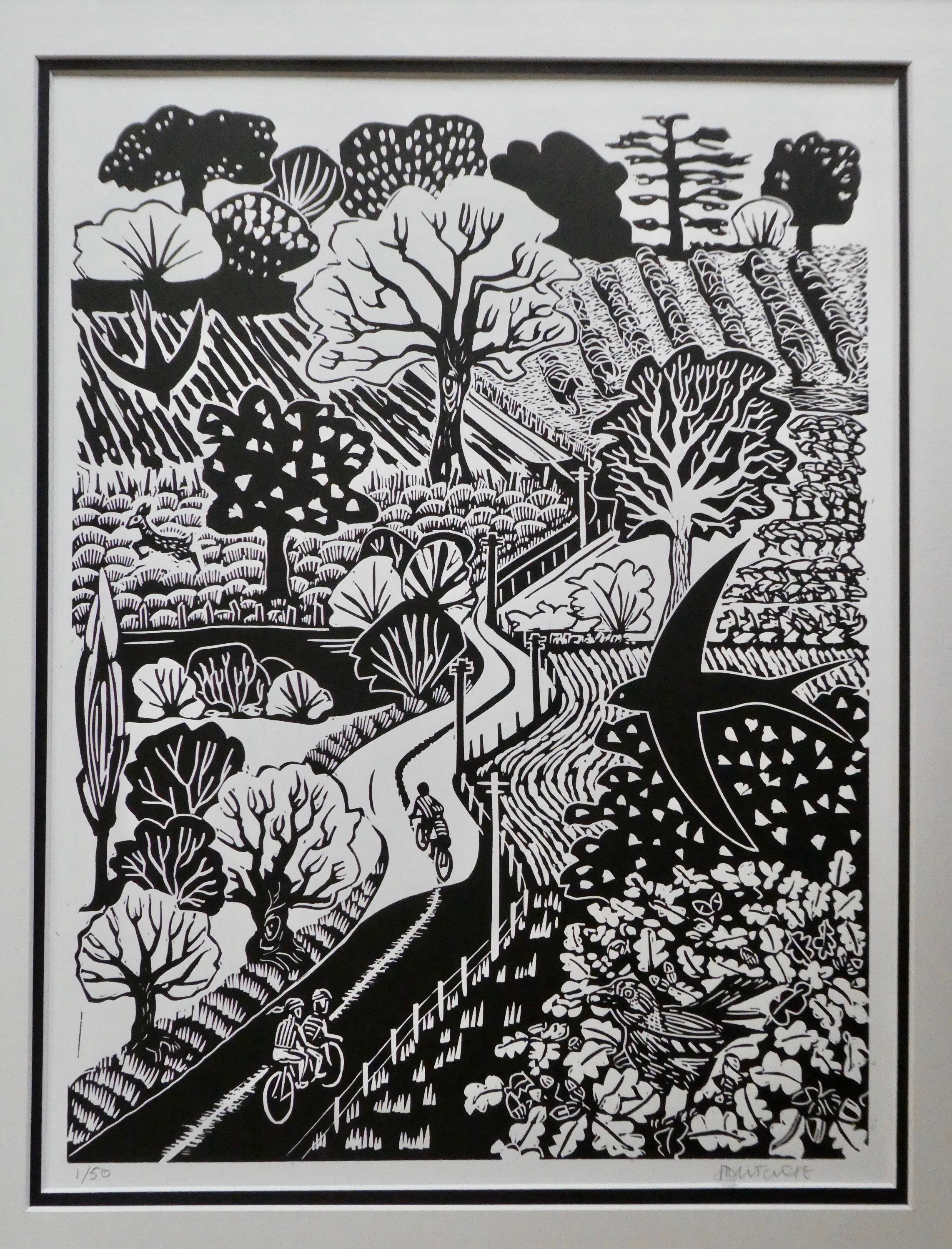 Tandems in a Landscape. Original Linocut Print. Edition of 50. - Etsy UK