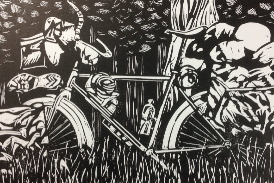 Original Linocut 'loaded Touring Bike' . Edition of - Etsy