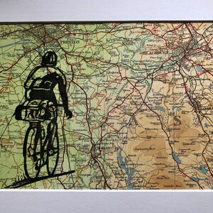Cyclist Linocut Prints on Vintage Bartholomew’s Maps, Cheshire ...