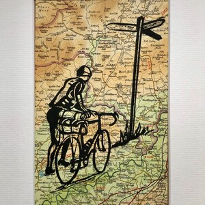 Cyclist Linocut Prints on Vintage Bartholomew’s Maps, Cheshire ...