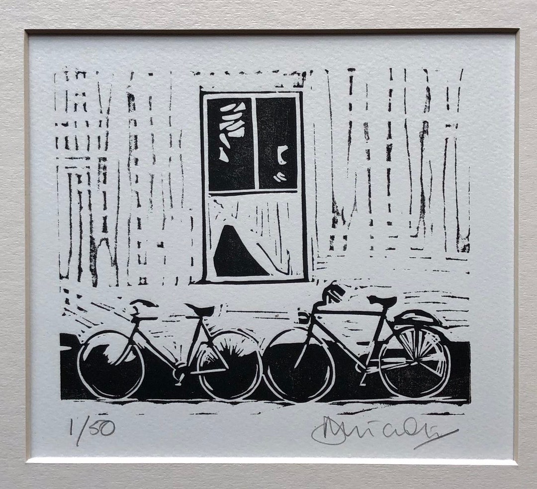 Original Linocut 'two Bikes' Edition of 50. - Etsy