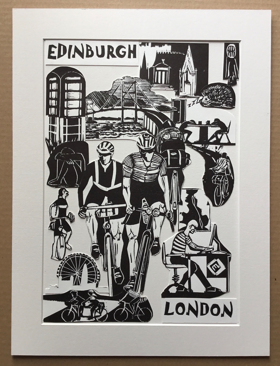 Unique Collage of Linocut Prints. London Edinburgh London. (version 2 ...