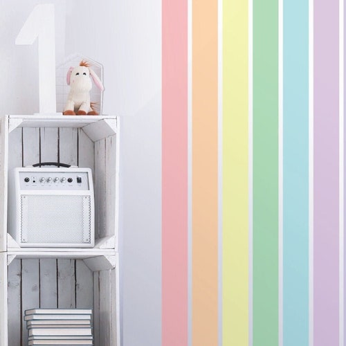 Rainbow Stripes Wall Decor Pastel Rainbow Lines Wall Decal | Etsy