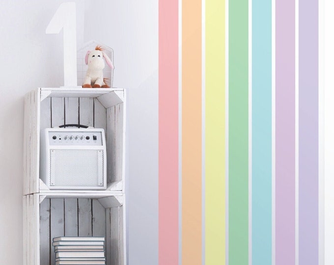 Rainbow Stripes Wall Decor, Pastel Rainbow Lines Wall Decal, Rainbow ...