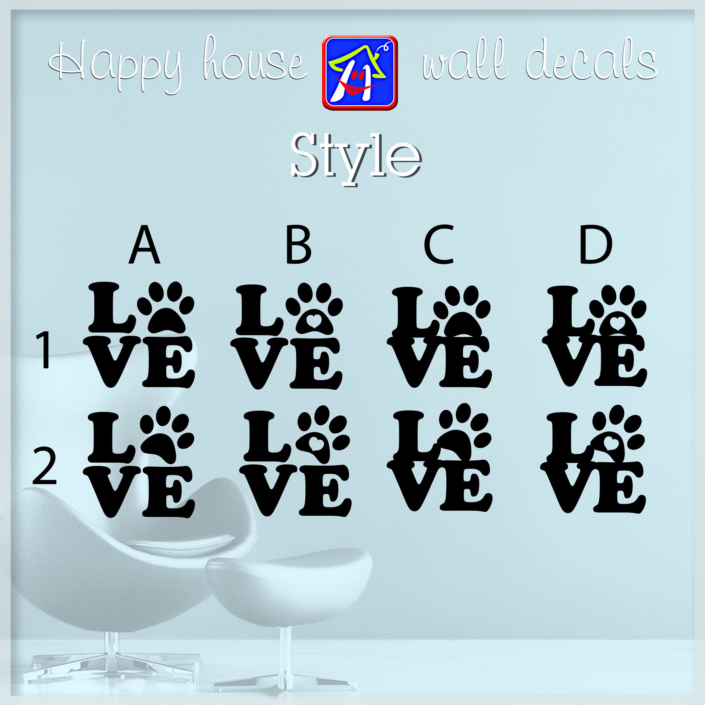 Love Paw Print Decal Paw wall decals Pet Love Decal Dog | Etsy