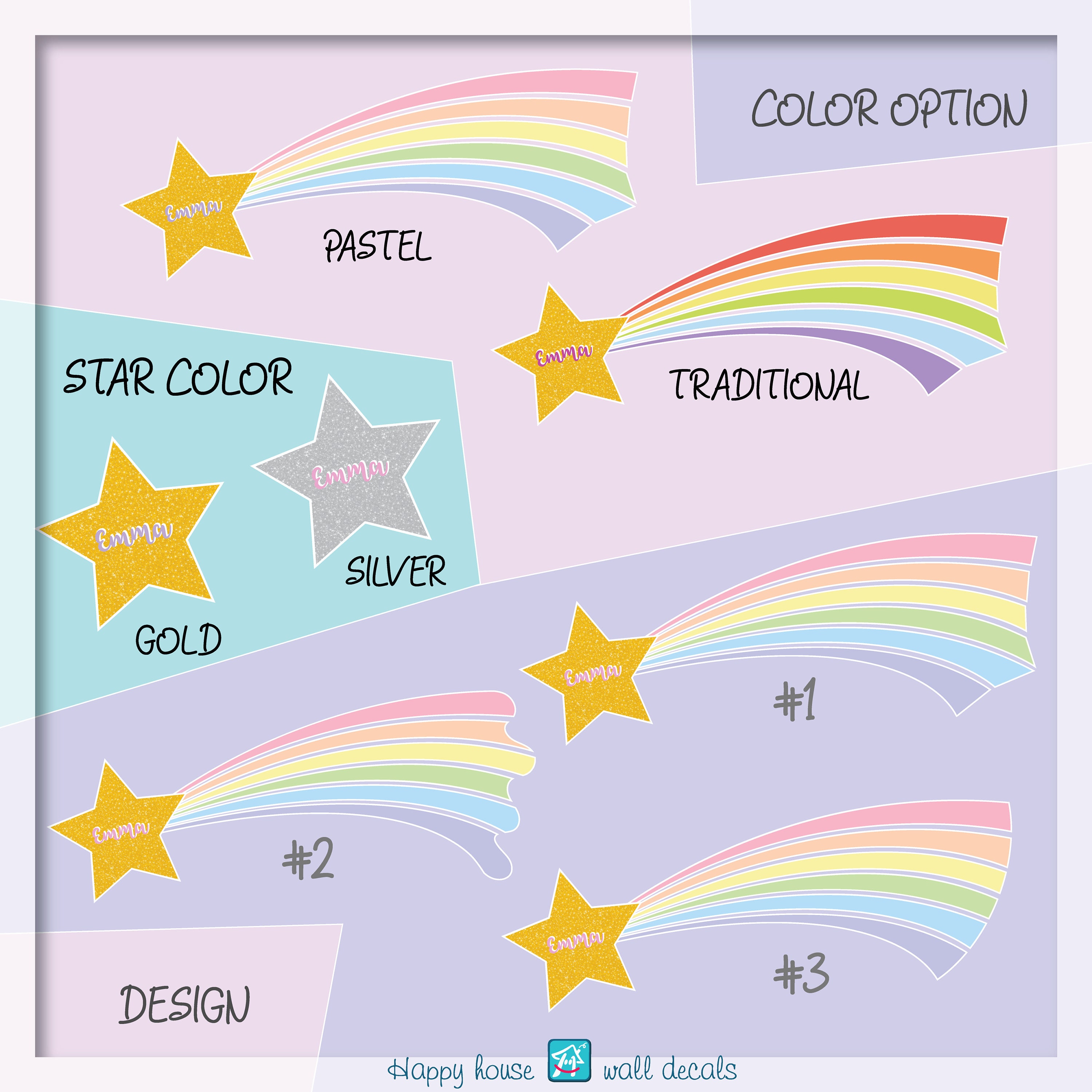 Shooting Star Wall Decal Pastel Star & Rainbow Nursery Decor | Etsy