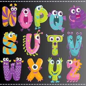 Monsters Alphabet Stickers ABC Monster Wall Decals Cute Monsters ...