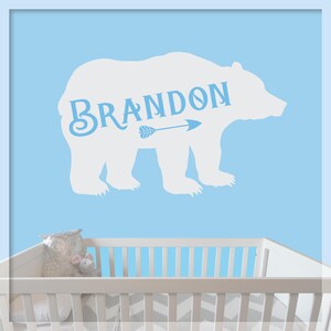 Personalized Bear Name Wall Decal, Baby Boy Nursery Wall Decor, Bear ...