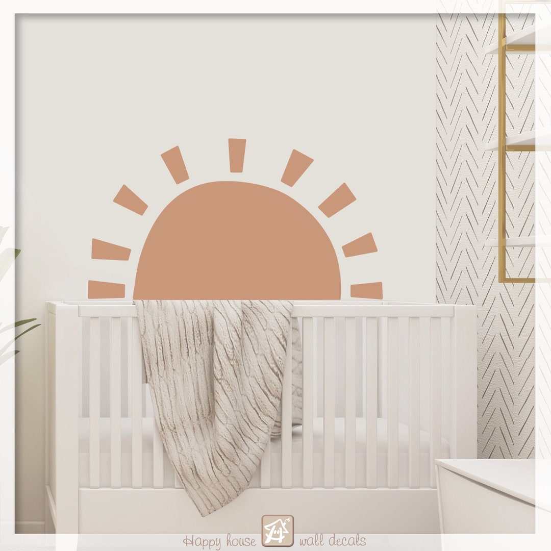 Boho Sun Decal, Boho Half Sun Wall Sticker, Sunset Wall Decor, Modern ...