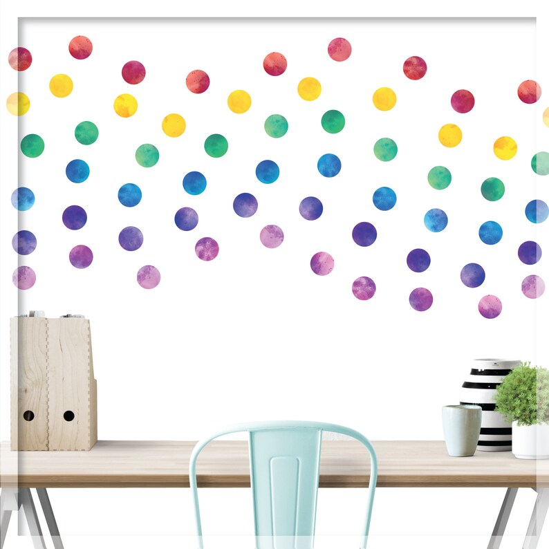 Watercolor Polka Dot Wall Decal Watercolor Rainbow Polka | Etsy