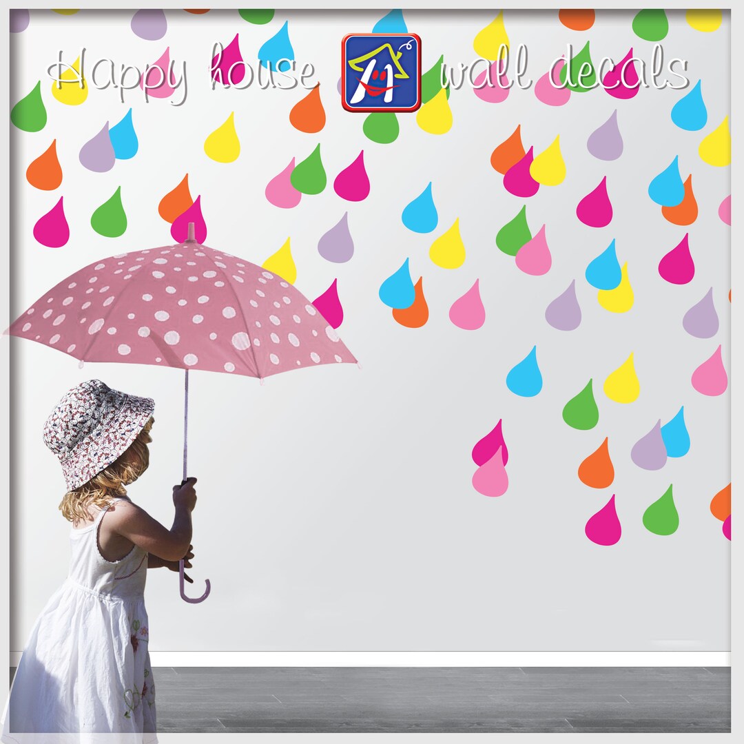 Raindrops Wall Decals, Rainbow Raindrops Decals, Colorful Nursery ...