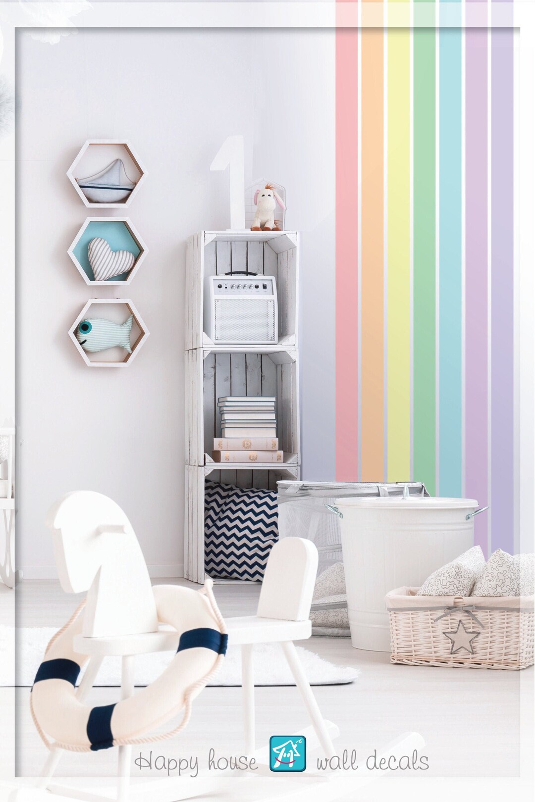 Rainbow Stripes Wall Decor, Pastel Rainbow Lines Wall Decal, Rainbow ...