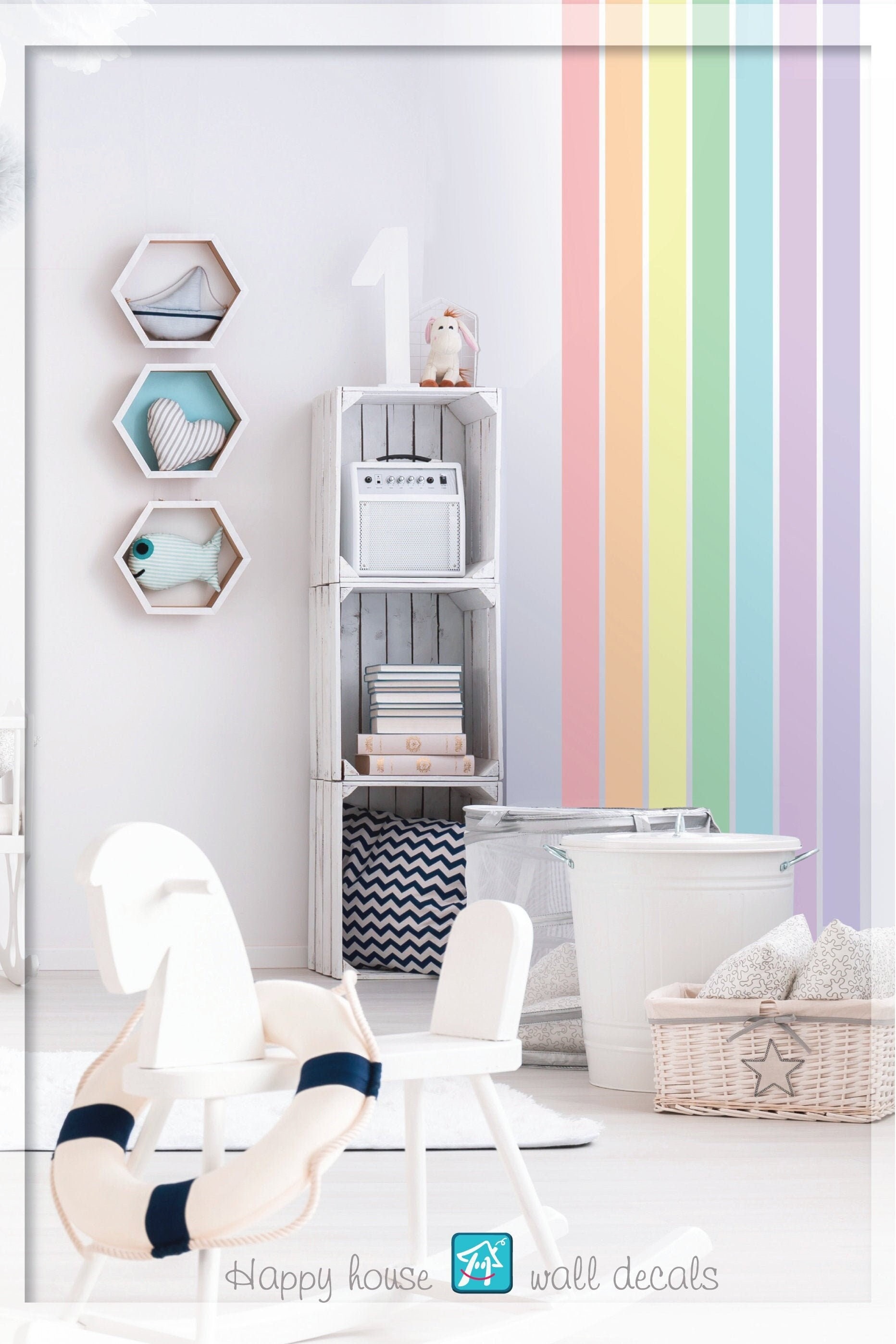 Rainbow Stripes Wall Decor Pastel Rainbow Lines Wall Decal | Etsy UK