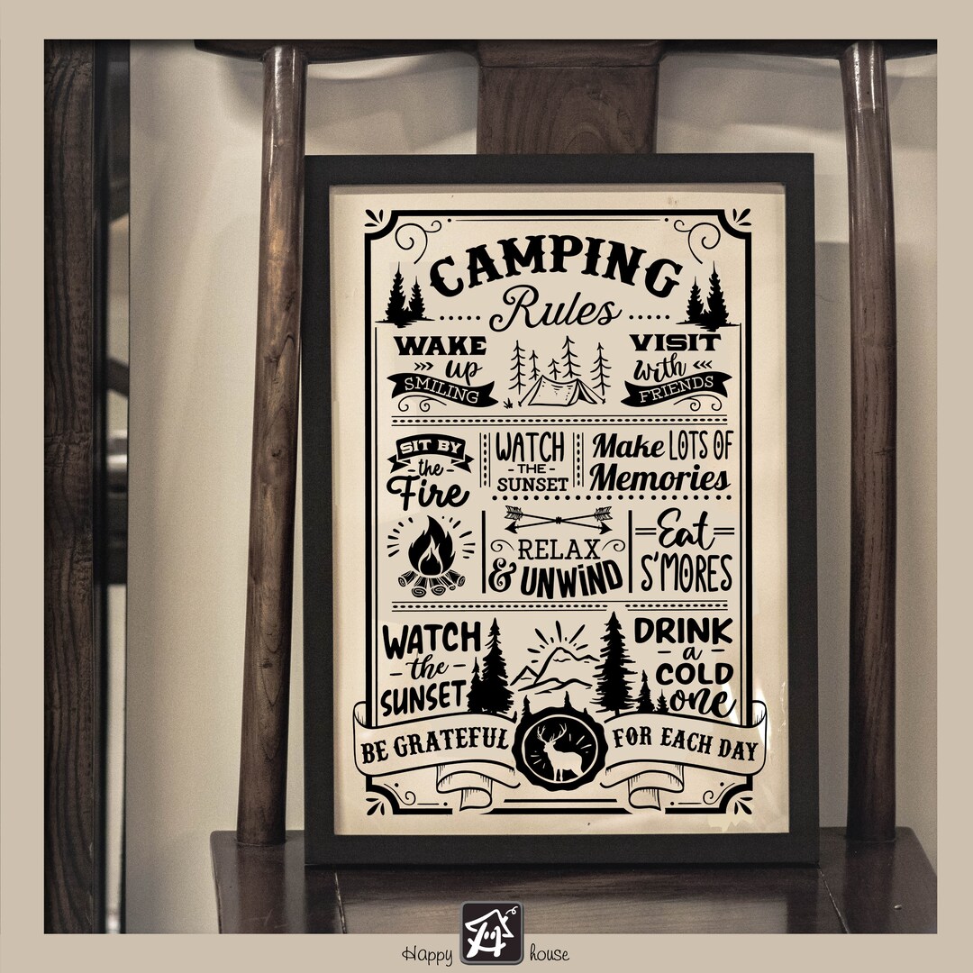 Camping Rules Print, Camp Rules Sign, RV Decor, Motorhome Poster Wall ...