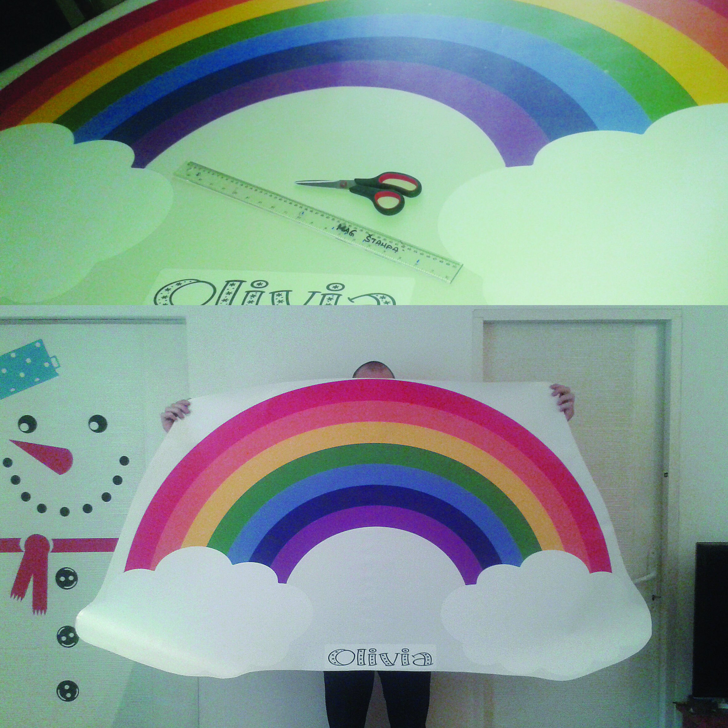 Pastel rainbow wall decal Rainbow with Clouds Nursery wall | Etsy